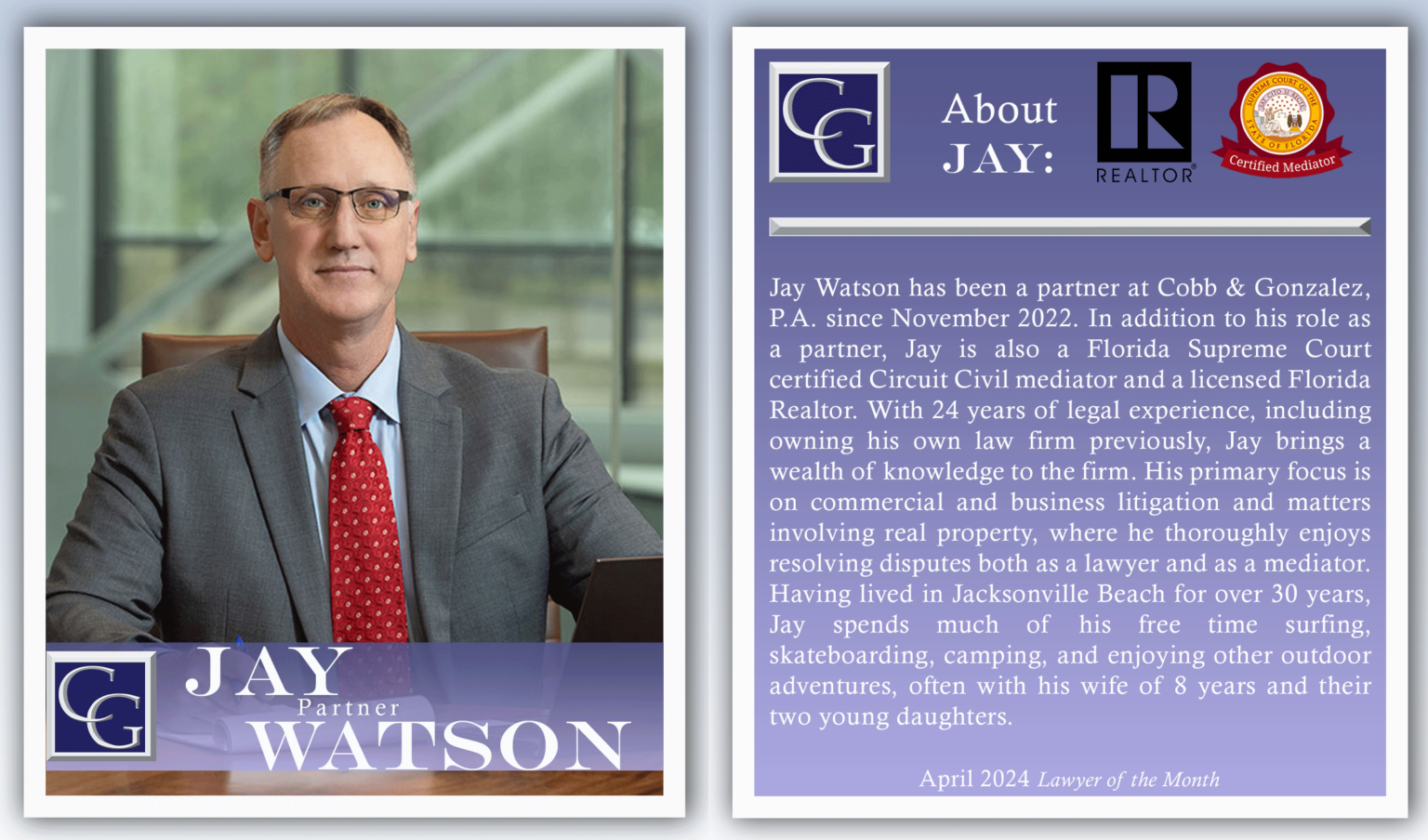 Jay Watson is Cobb & Gonzalez’s Attorney of the Month! – Cobb ...